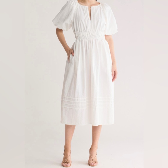 Dresses | Nwt French Connection White Puff Sleeve Midi Dress | Poshmark